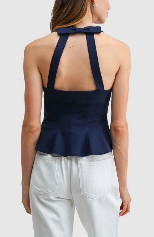 ALL IN FAVOR Halter Peplum Top - Navy