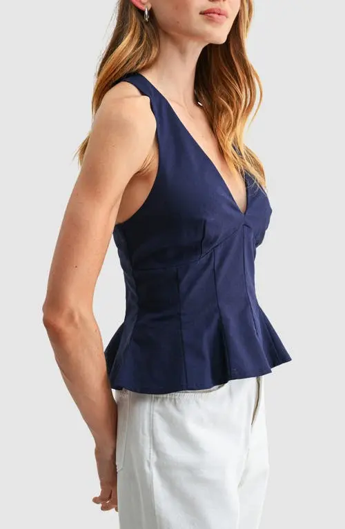 ALL IN FAVOR Halter Peplum Top - Navy