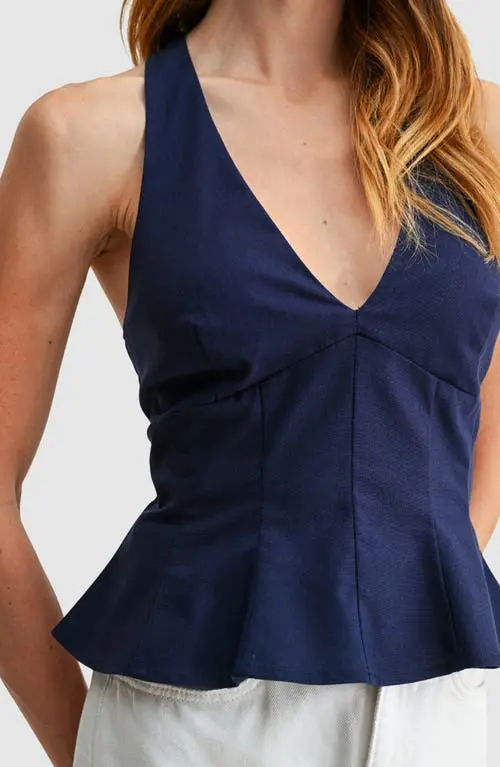 ALL IN FAVOR Halter Peplum Top - Navy