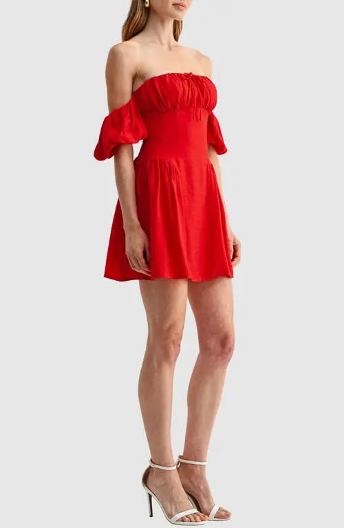 ALL IN FAVOR Off-the-shoulder Shirred Bodice Mini Dress