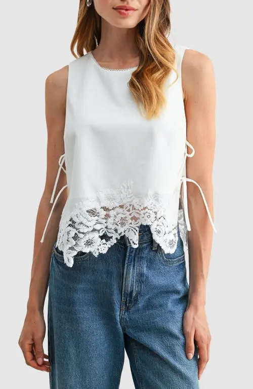 ALL IN FAVOR Lace Hem Side Tie Tank - White