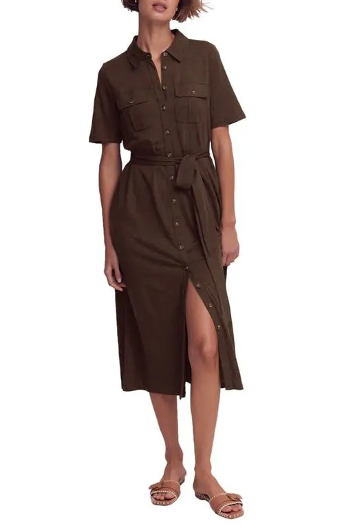 Boden Mavis Belted Jersey Midi Shirt Dress - Brown