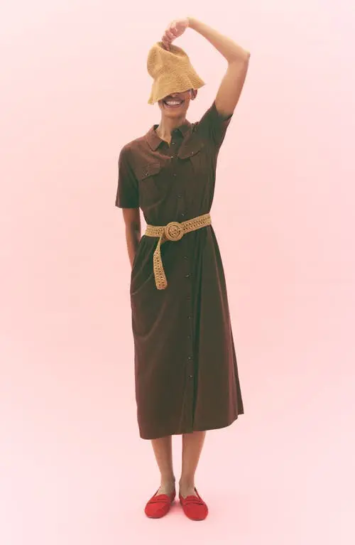Boden Mavis Belted Jersey Midi Shirt Dress