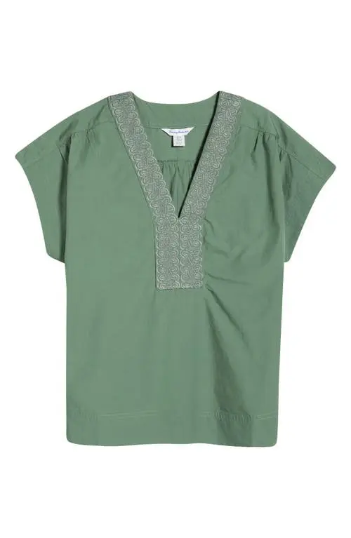 Tommy Bahama Oceana Isle Embroidered Cotton Popover Top - Dark Jade