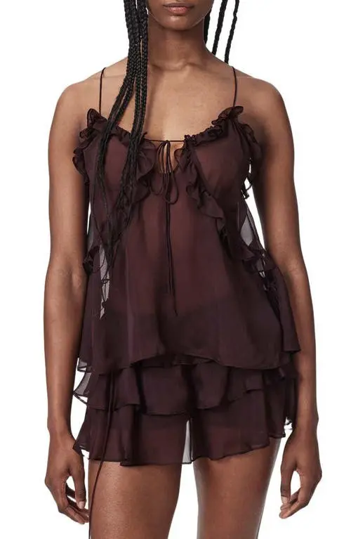ALLSAINTS Nyx Tiered Silk Top - Oxblood Red