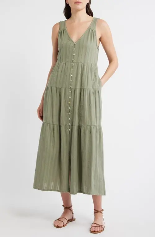 Marine Layer Corinne Sleeveless V-neck Cotton Midi Dress