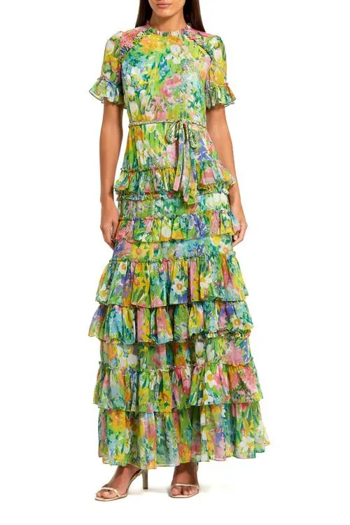 Mac Duggal Petite Floral Tiered Chiffon Maxi Dress - Multi