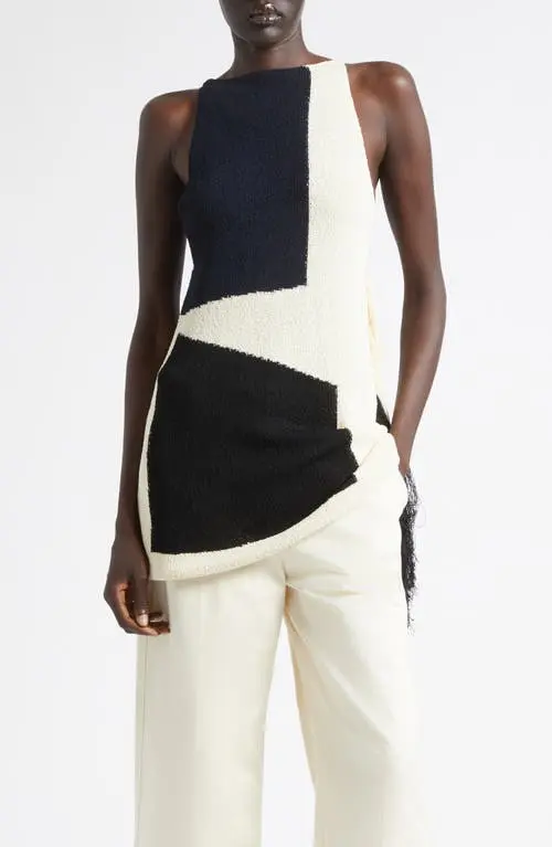 Proenza Schouler Saskia Colorblock Intarsia Fringe Midi Sweater - Sand Multi