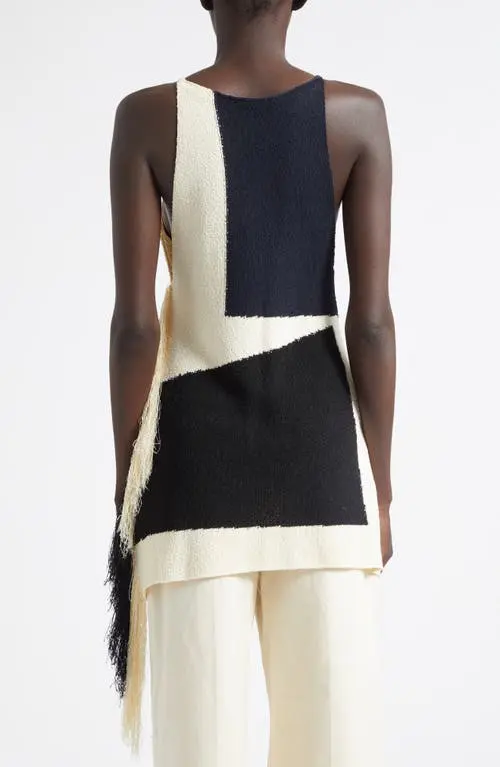Proenza Schouler Saskia Colorblock Intarsia Fringe Midi Sweater
