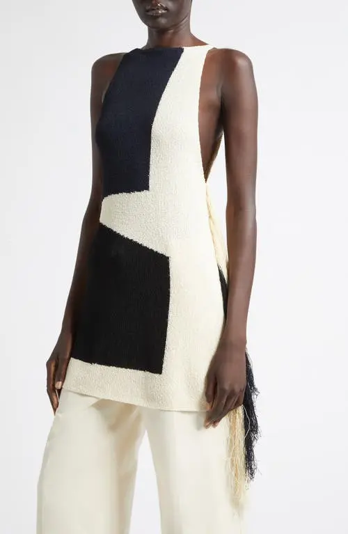 Proenza Schouler Saskia Colorblock Intarsia Fringe Midi Sweater