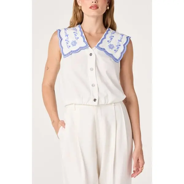 Astr The Label Corinne Embroidered Button-up Shirt - White Blue