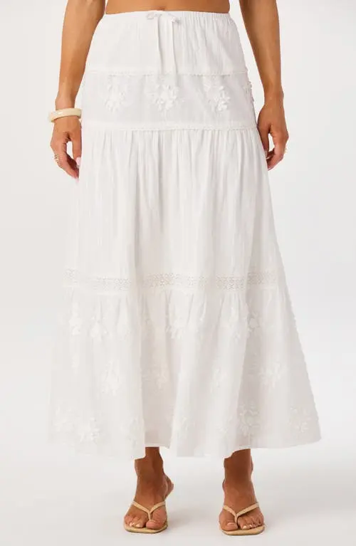 Astr The Label Gwyn Embroidered Tiered Maxi Skirt - White
