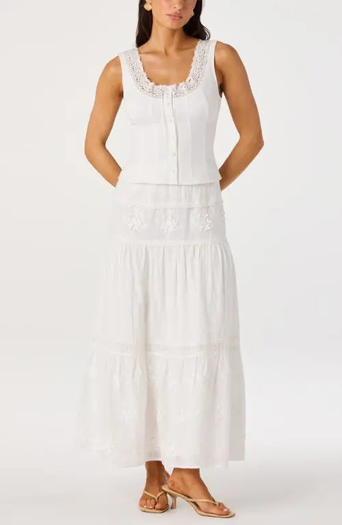 Astr The Label Gwyn Embroidered Tiered Maxi Skirt - White