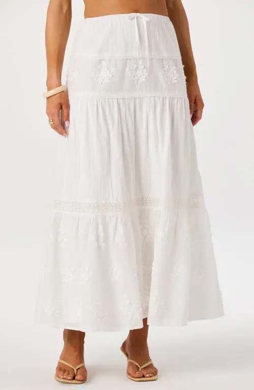 Astr The Label Gwyn Embroidered Tiered Maxi Skirt - White