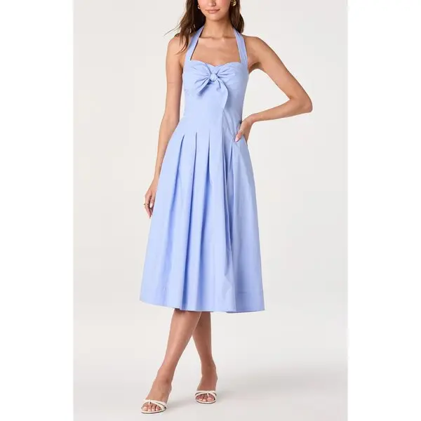 Astr The Label Janae Halter Neck Midi Dress With Twist Front - Periwinkle