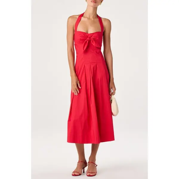 Astr The Label Janae Halter Neck Midi Dress With Twist Front - Red