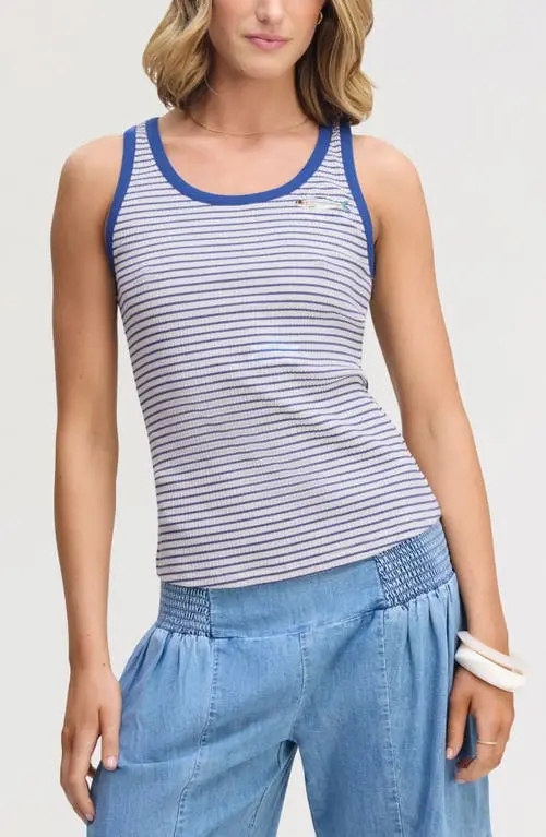 Sam Edelman Striped Knit Tank With Embroidered Fish Detail - Blue And White