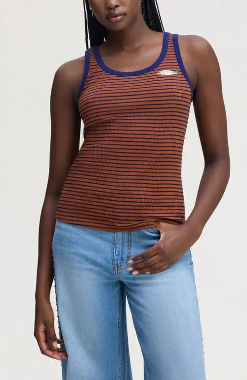 Sam Edelman Striped Knit Tank With Embroidered Fish Detail - Brown And Navy