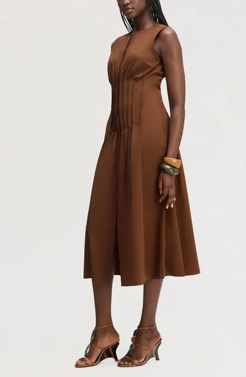 Sam Edelman Sleeveless Midi Dress With Pleated Waist - Cocoa Bean