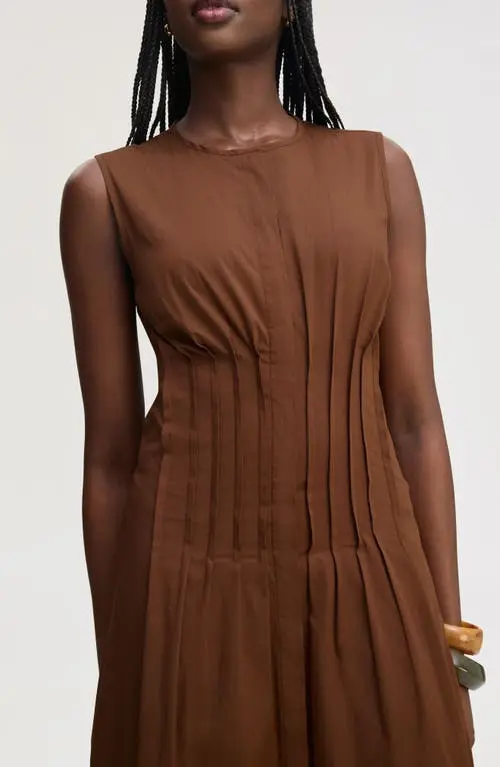 Sam Edelman Sleeveless Midi Dress With Pleated Waist - Cocoa Bean