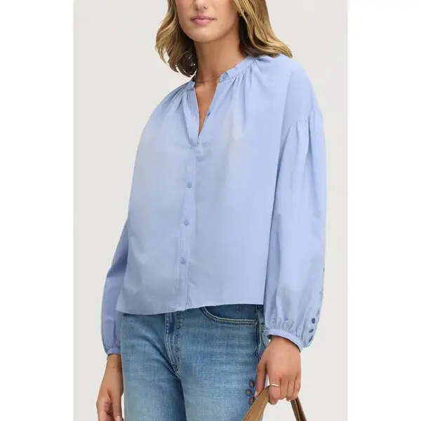 Sam Edelman Embroidered Sleeve Top - Azure Blue