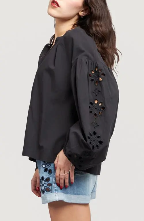 Sam Edelman Embroidered Sleeve Top - True Black