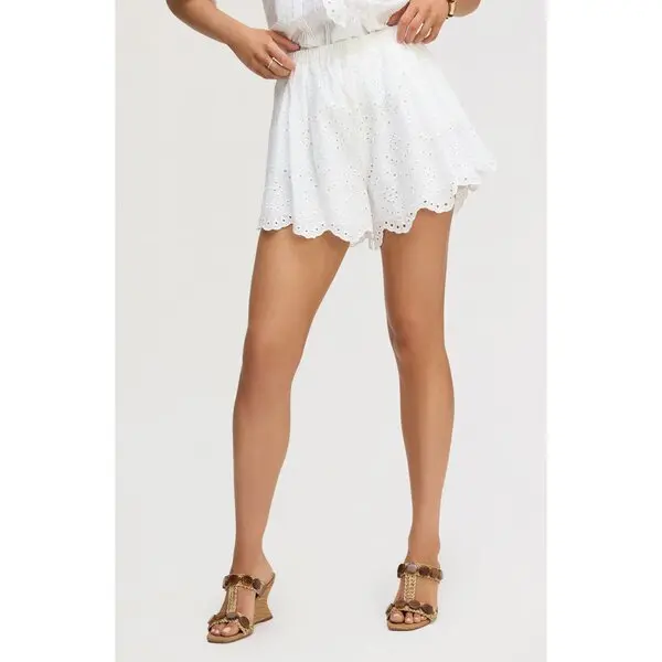Sam Edelman Eyelet Cotton Shorts With Scalloped Hem - Bright White