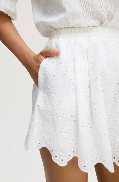 Sam Edelman Eyelet Cotton Shorts With Scalloped Hem - Bright White