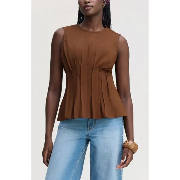 Sam Edelman Sleeveless Pleated Top - Cocoa Bean