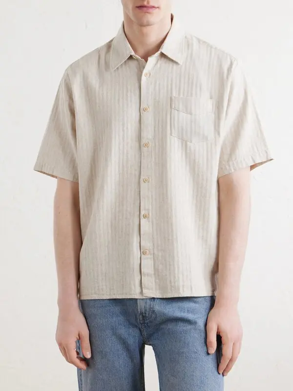 Oliver Peoples Palermo Striped Cotton And Linen-blend Shirt