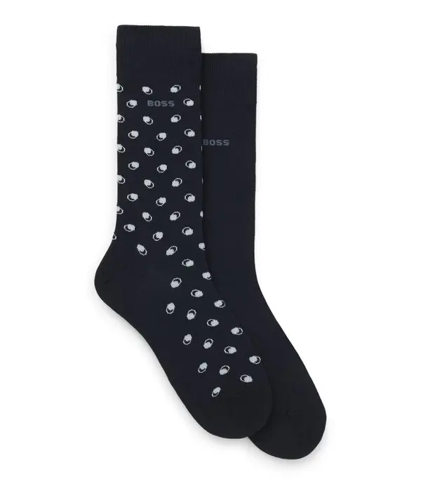 BOSS Combed Cotton Blend Mini-pattern Socks Two-pack - Dark Blue