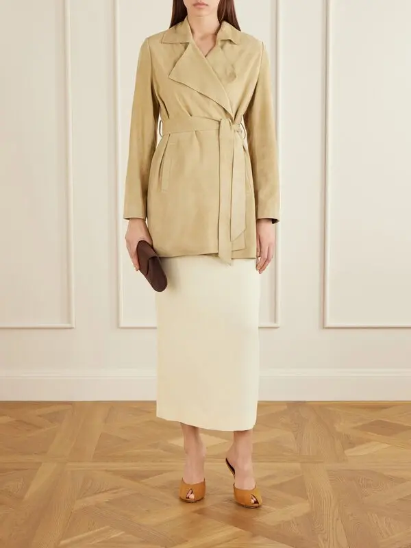 Nour Hammour Belted Suede Jacket - Neutrals