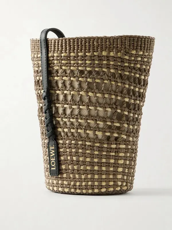 Loewe X Paula's Ibiza Braided Raffia Bucket Bag - Green