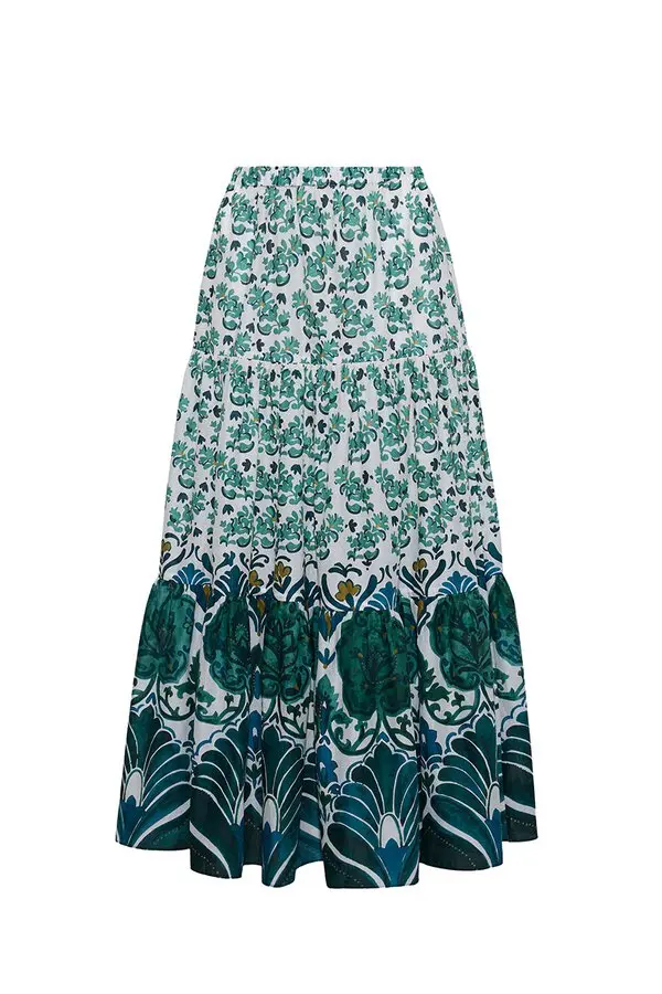 Cara Cara Melanie Tiered Printed Cotton Voile Skirt - Samara Green