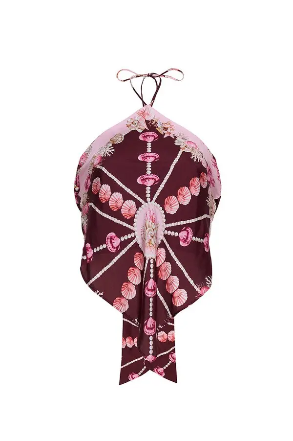 Cara Cara Corfu Halter Top With Seashell Embellishments - Seashell Scarf Blush