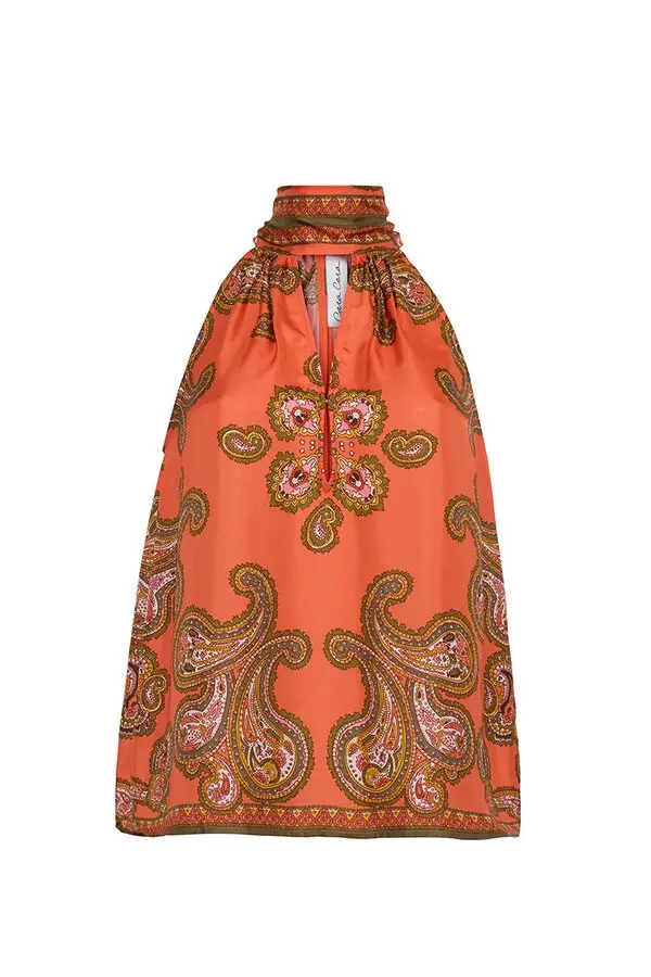 Cara Cara Sundance Halter Top - Sierra Paisley Orange