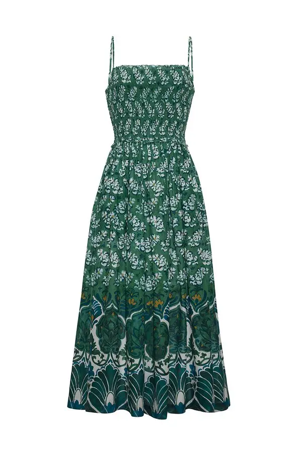 Cara Cara Carmen Midi Dress With Smocked Bodice - Samara Green