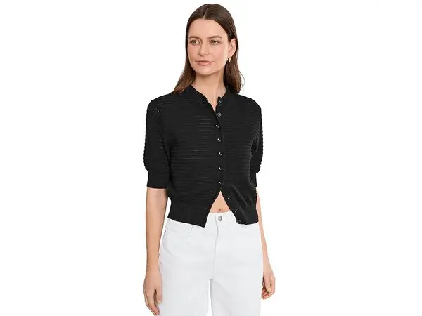 Madewell Cotton Stitch Siya Short Sleeve Cardigan - Black