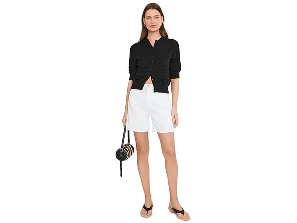 Madewell Cotton Stitch Siya Short Sleeve Cardigan - Black