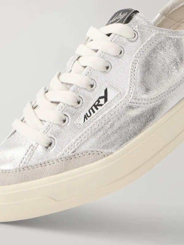 AUTRY Windscape Low Metallic Canvas Sneakers With Suede Trims - Silver
