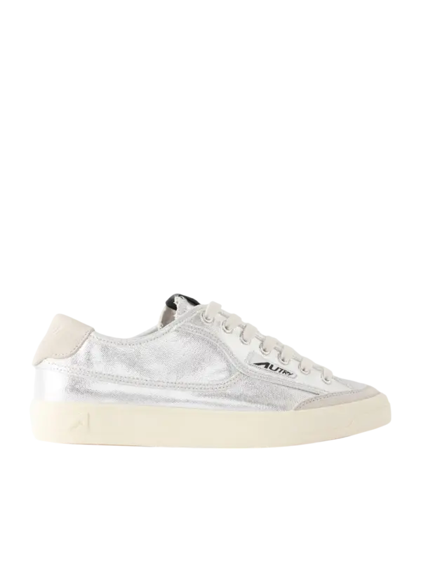 AUTRY Windscape Low Metallic Canvas Sneakers With Suede Trims - Silver