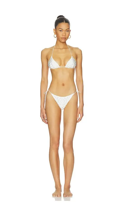 Oseree Gem Embellished Two Piece Bikini - Pearl