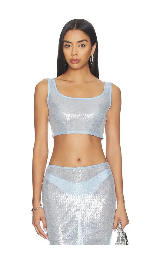 Superdown Melie Sequin Cropped Top - Blue