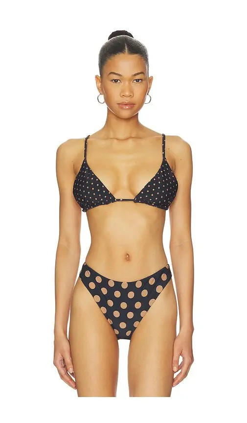 SIMONMILLER Bwai Bikini Top - Black & Tan Polka Dot