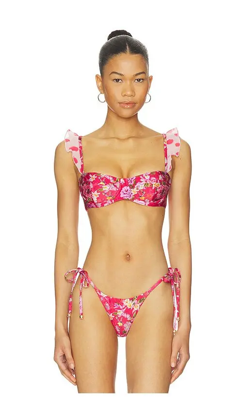 PatBO Peony Print Bikini Top - Red