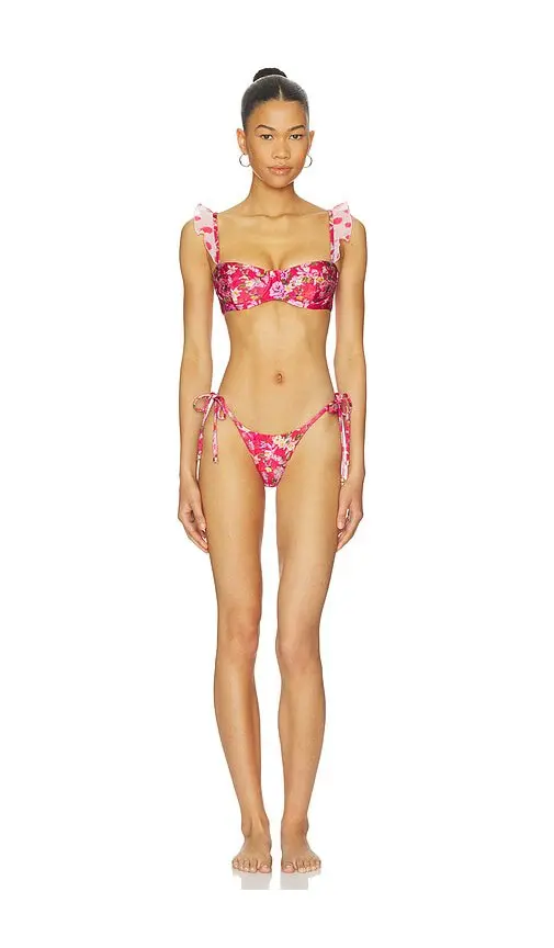 PatBO Peony Print Bikini Top