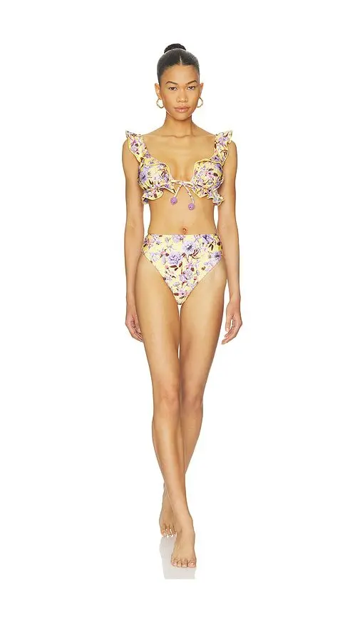 PatBO Peony Print High Waist Bikini Bottom - Yellow