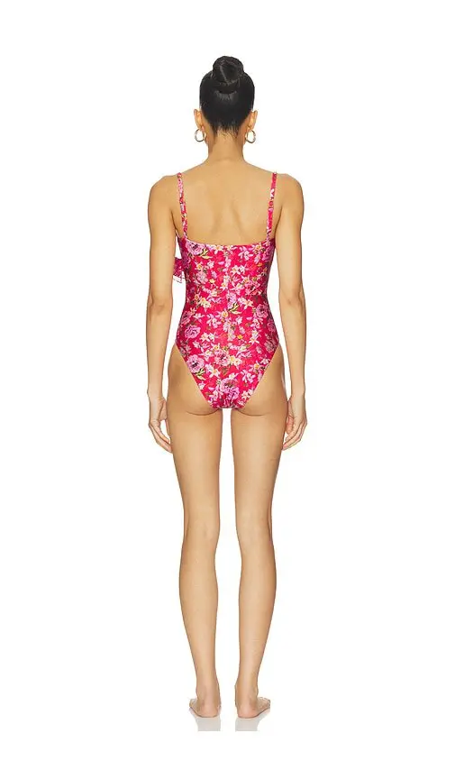 PatBO Peony Print Lycra Ruffle Bodysuit