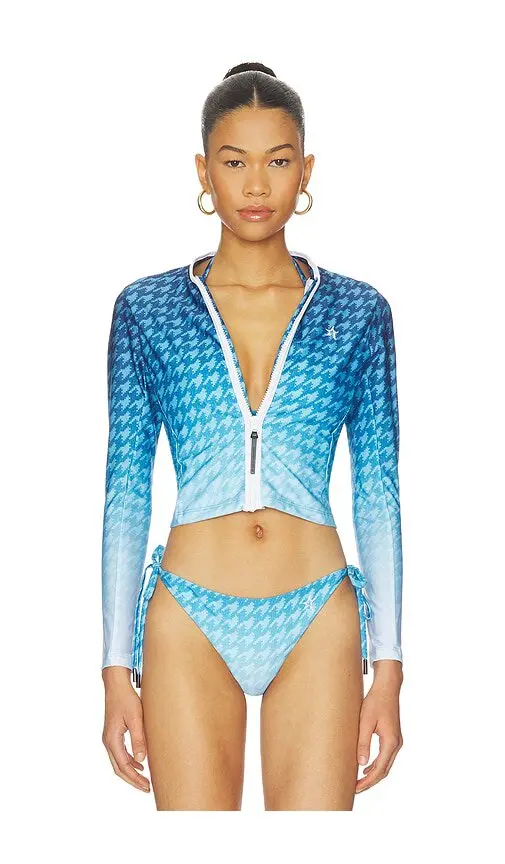 Perfect Moment Zip Through Rash Vest - Faded Blue & Blue
