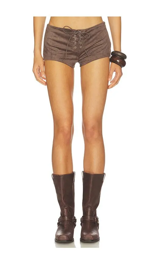 Superdown Faux Suede Lace-up Shorts - Grey